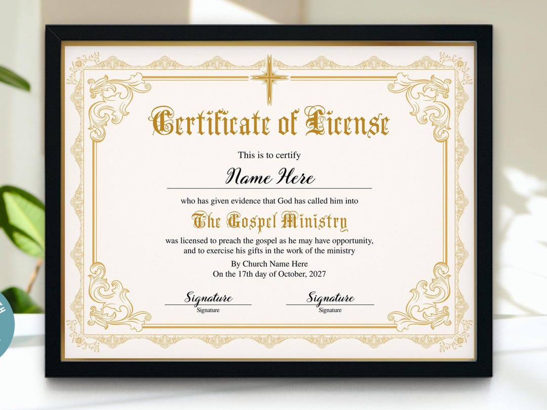 Gospel Ministry Certificate of License, Elegant Licensed Minister ...