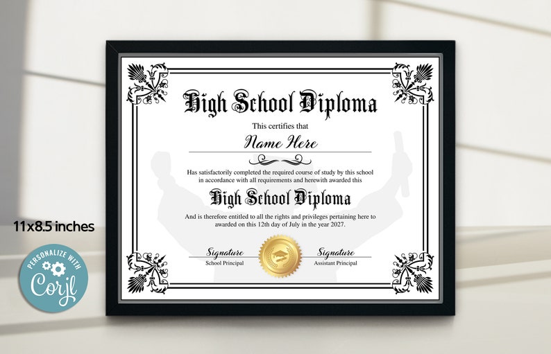 High School Diploma Template, Printable Editable Home School Diploma ...