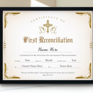 First Reconciliation Certificate, 11x8.5 Certificate of First ...