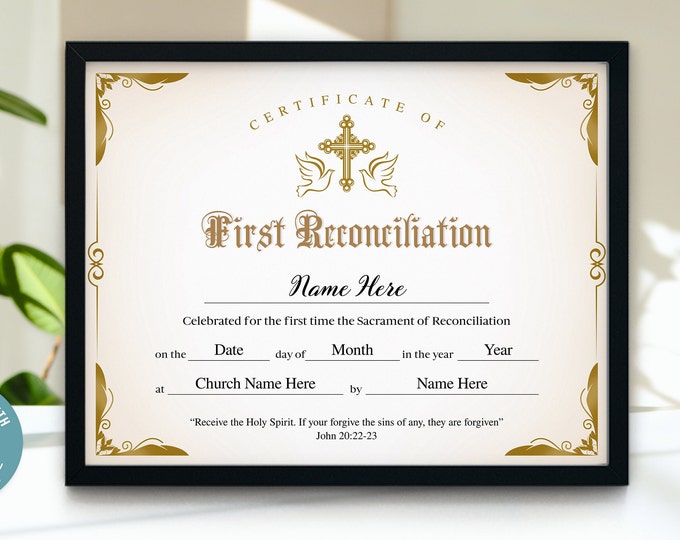 Editable Certificate of Reconciliation,religious Gold Certificate ...