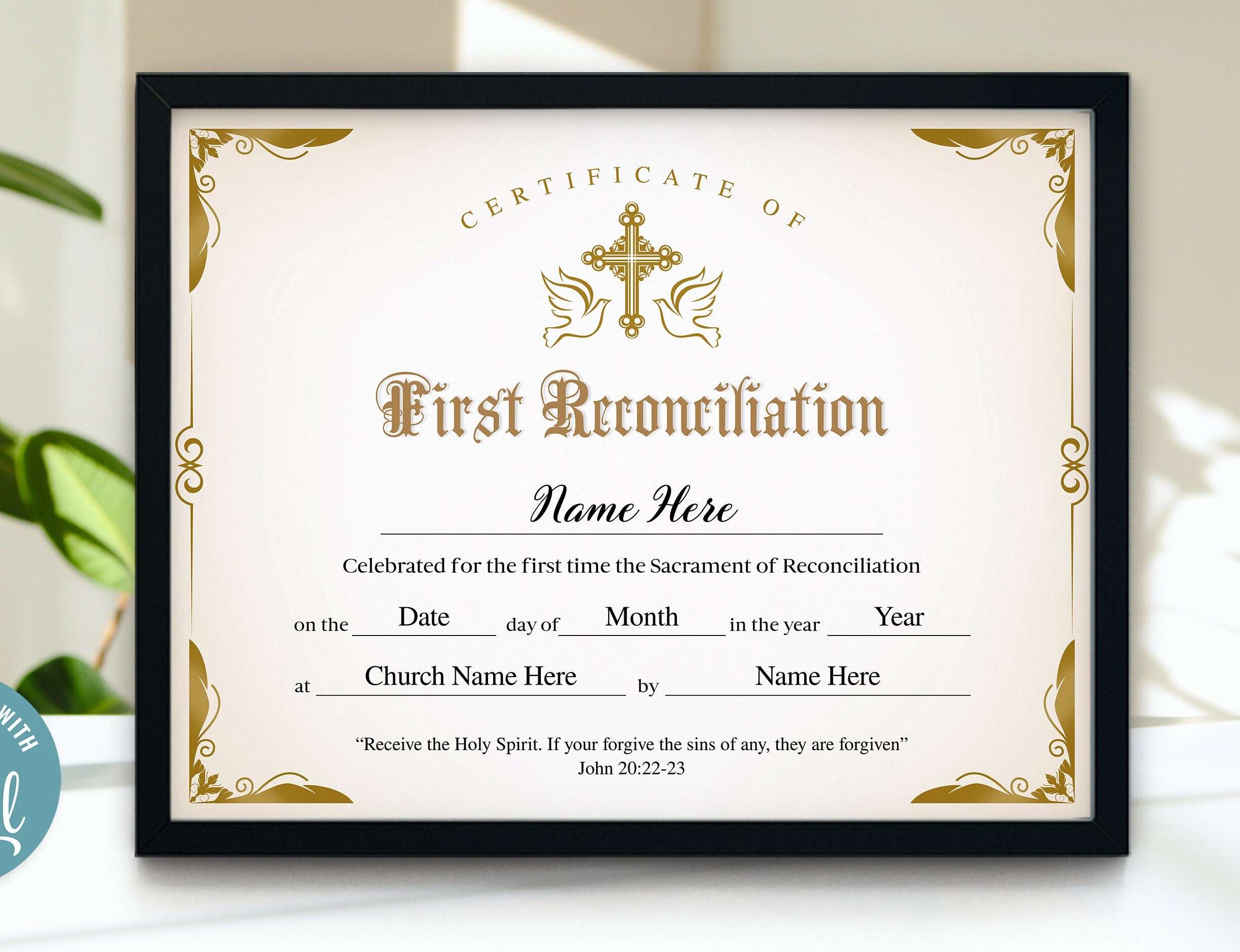 First Reconciliation Certificate, 11x8.5 Certificate of First ...
