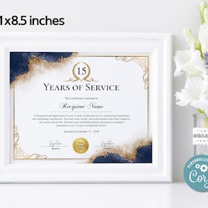 15 Years of Service Anniversary Award, Employee Recognition Editable ...
