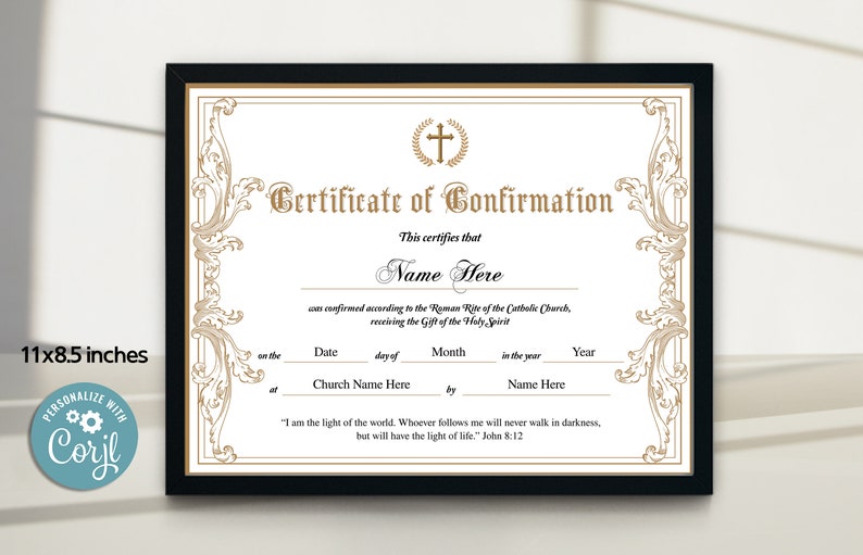 Certificate of Confirmation, 11x8.5 Gold Confirmation Certificate ...