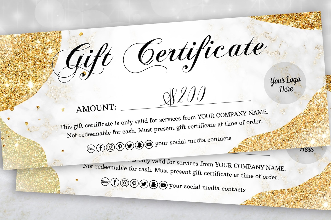 Gold Glitter Gift Voucher Editable Gift Certificate Gold | Etsy