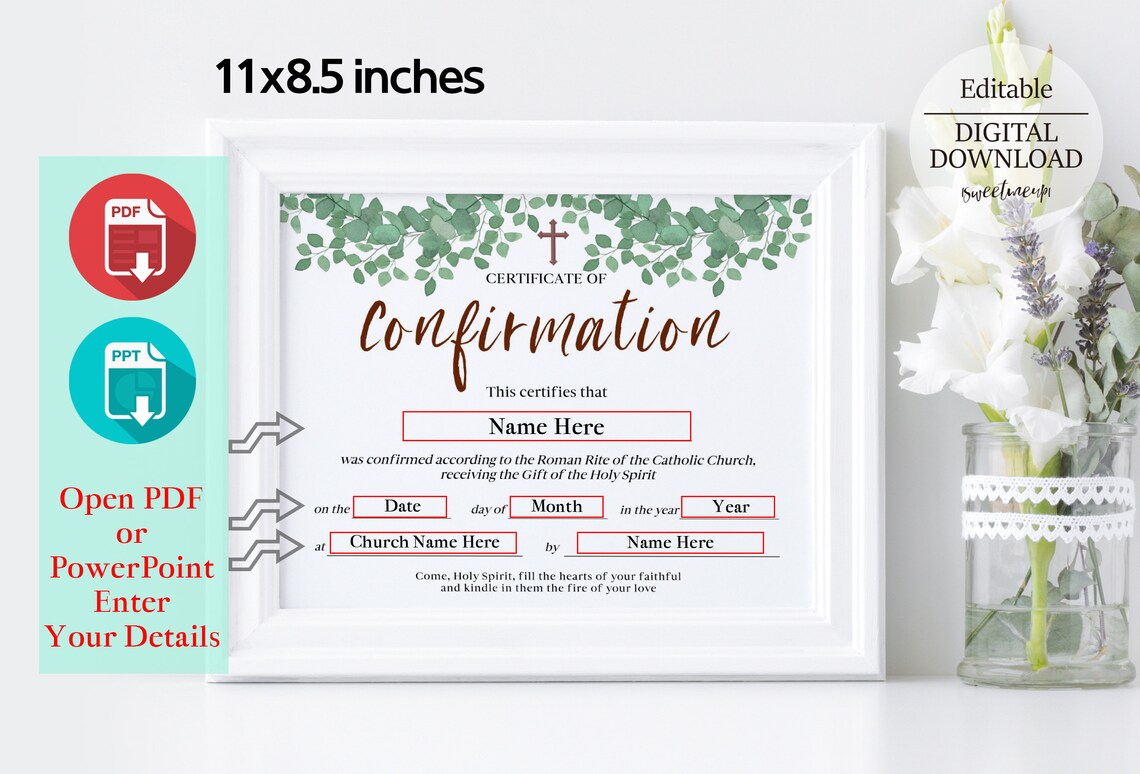 11x8.5 Catholic Confirmation Certificate Download, Confirmation ...