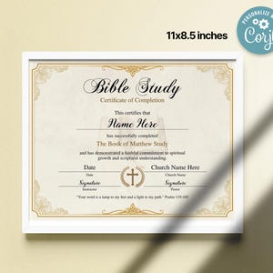 Editable Bible Study Certificate of Completion Template, Digital Bible ...