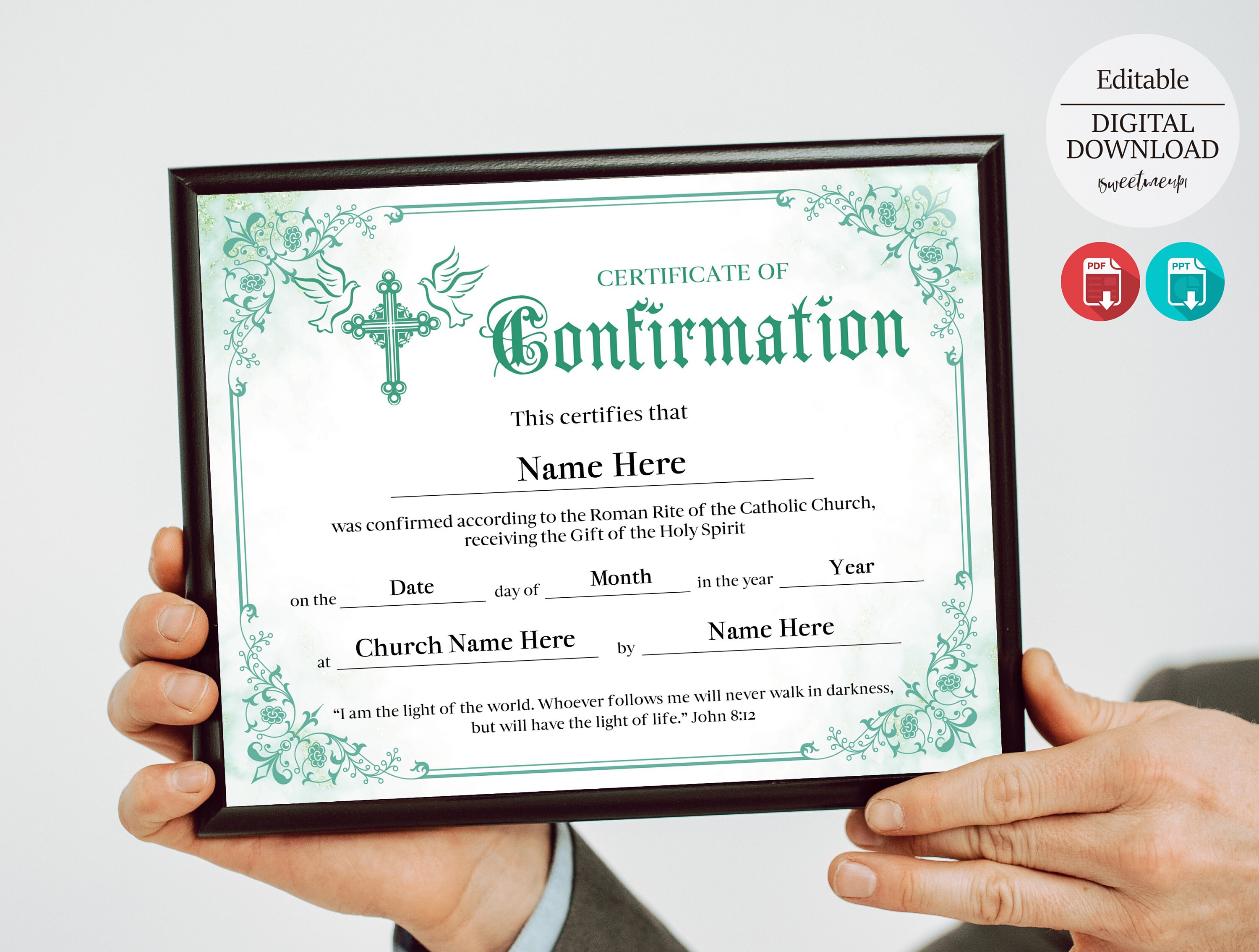 11x8.5 Confirmation Certificate, PPT, PDF Editable and Printable Green ...