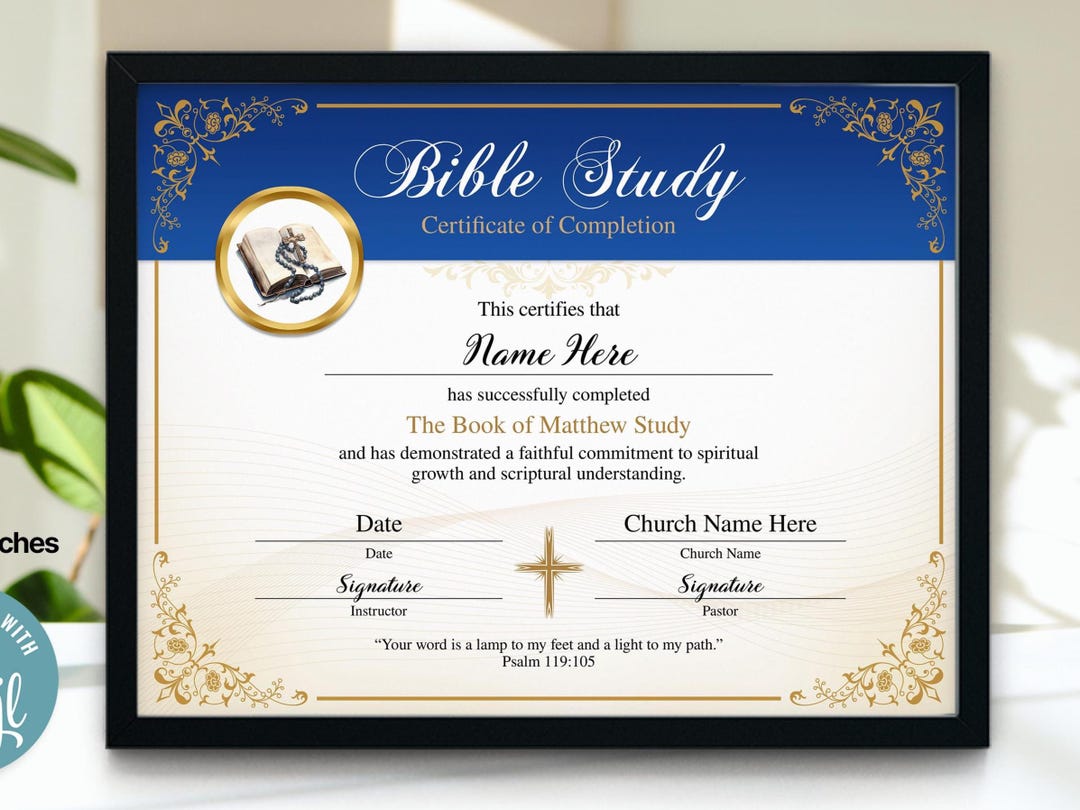 Blue Modern Bible Study Certificate of Completion Template, Bible Study ...
