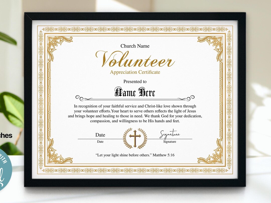 Volunteer Appreciation Certificate Template, Printable Certificate of ...