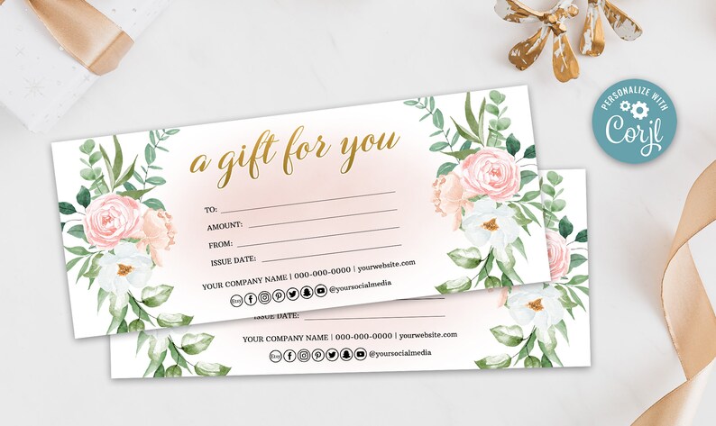 Floral Gift Certificate Template, Watercolor Floral Gift Voucher ...