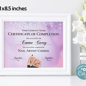Certificate of Completion, Nail Technician Certificate, Nail Salon ...