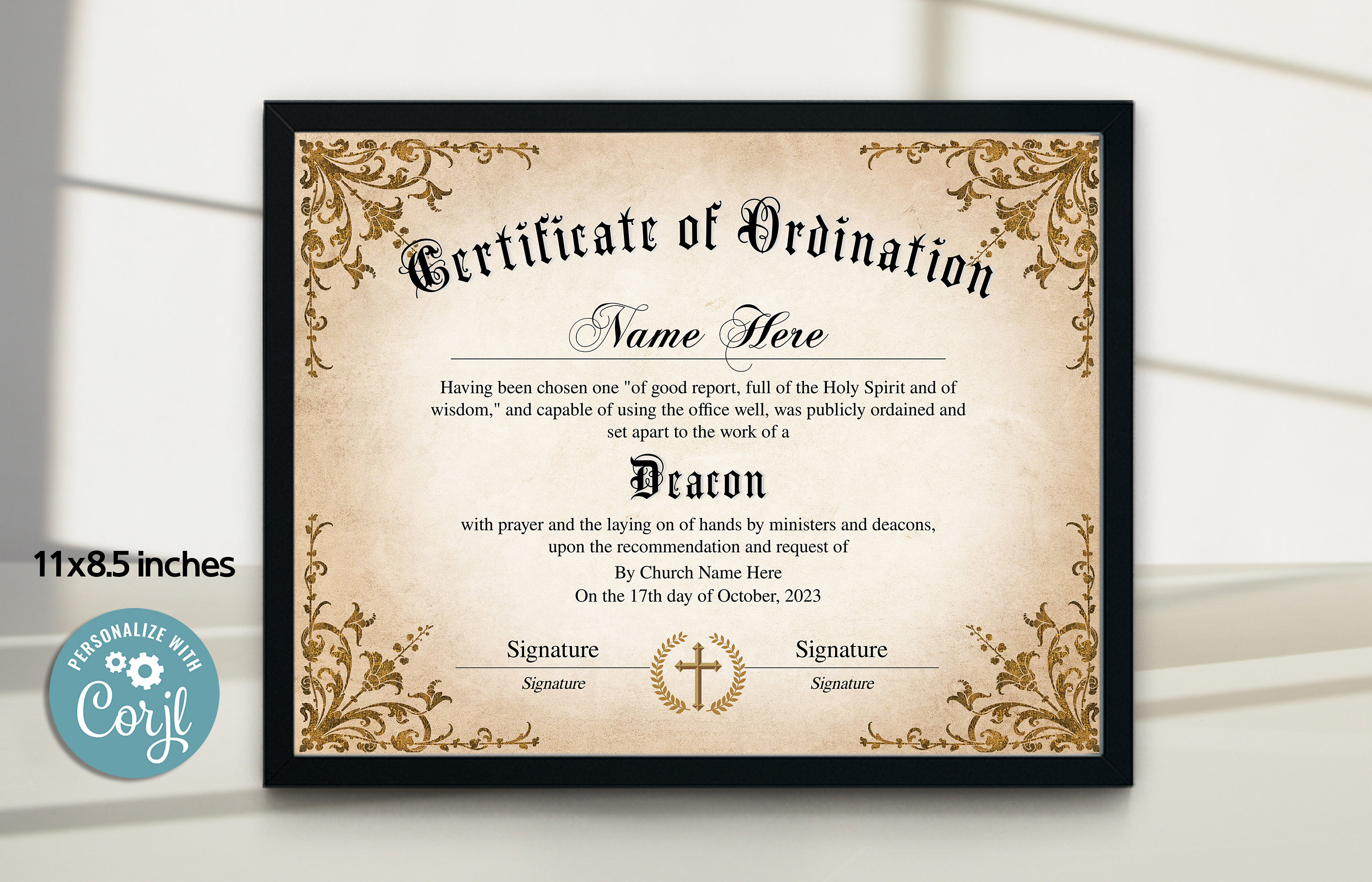 Deacon Ordination Certificate Template, Printable Editable Certificate ...