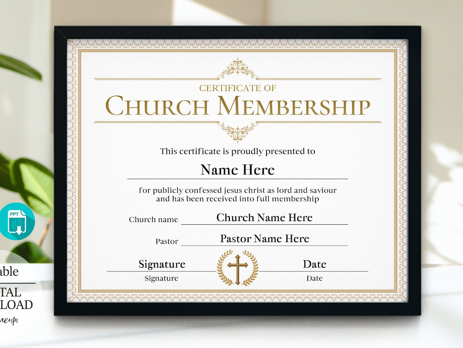 Church Membership Certificate, 11x8.5 Printable Certificate of ...
