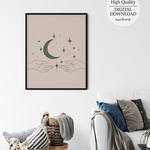 Moon Hand Printable Art, Holding the Moon and Star Print, Celestial ...