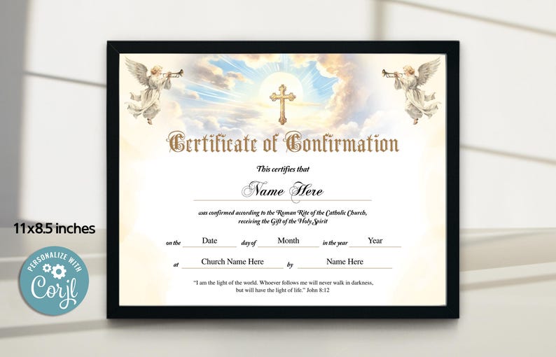 Confirmation Certificate Template, Printable Editable Certificate of Confirmation, 11x8.5 Church ...