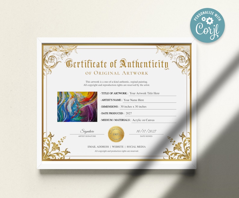 Certificate of Authenticity, Printable Editable Authenticity ...