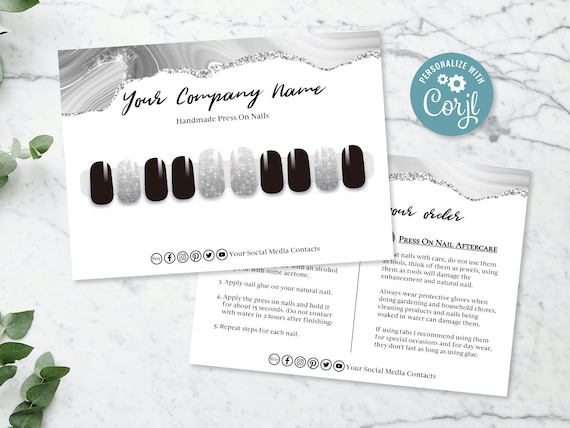Press on Nail Instruction Cards Press on Nail Business Cards - Etsy