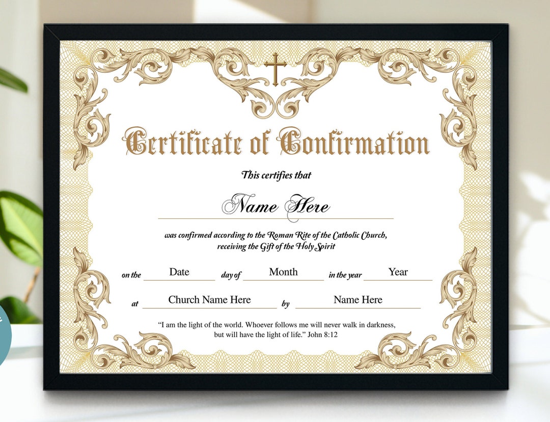 Gold Elegance Confirmation Certificate, Editable Confirmation ...