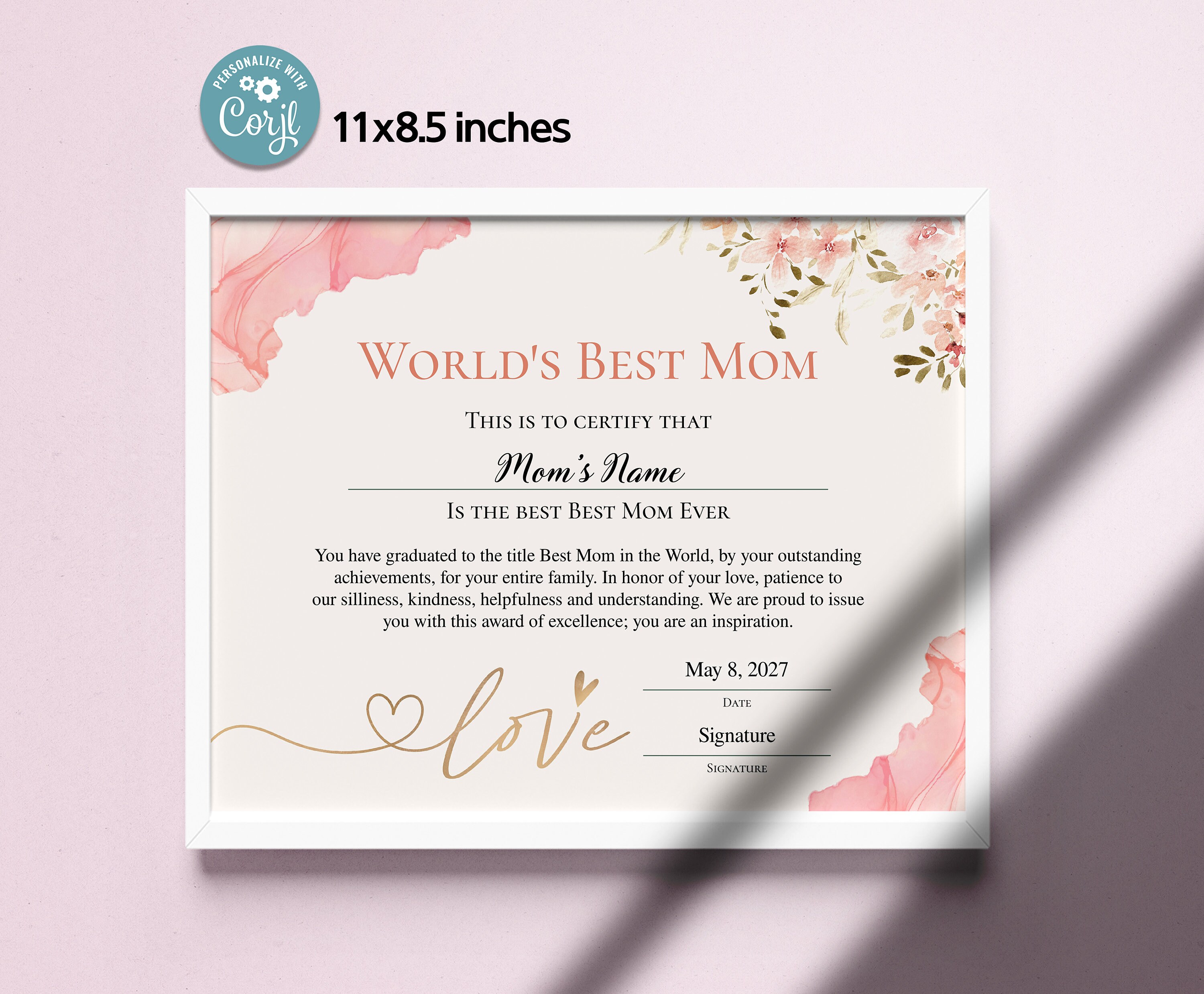 Editable Best Mom Certificate Best Mom Mother's Day Award - Etsy