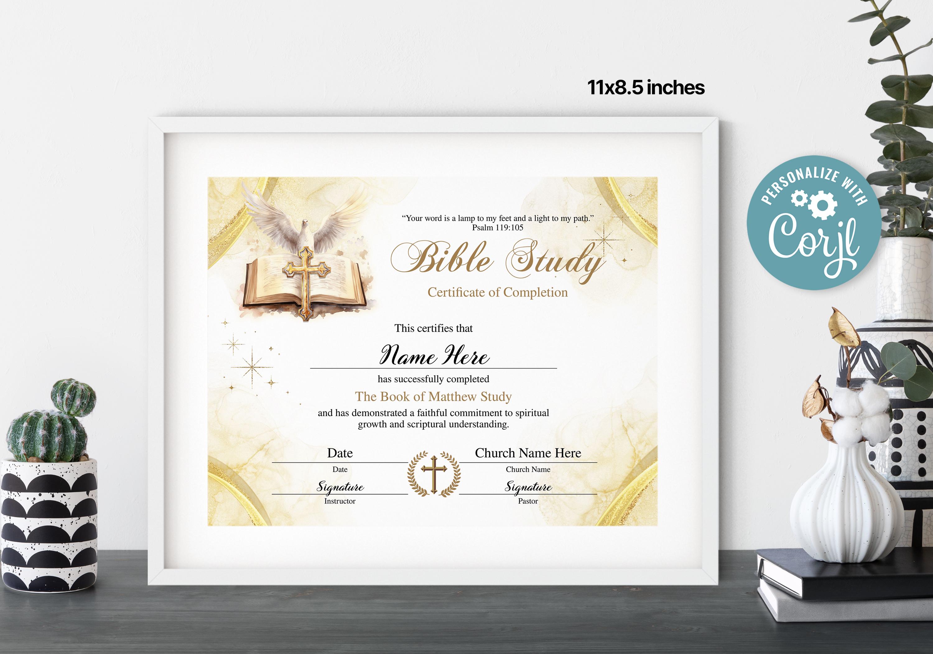 Elegant Bible Study Certificate of Completion Template, Digital Bible ...