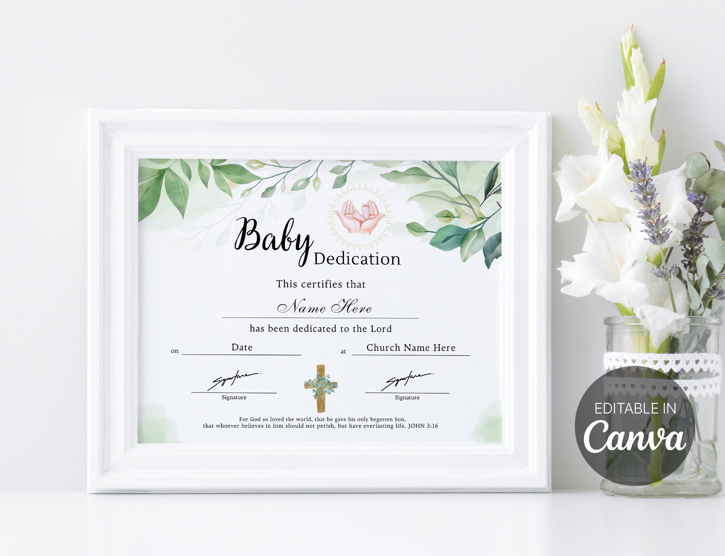 Baby Dedication Certificate Templates, Editable Baby Christening ...