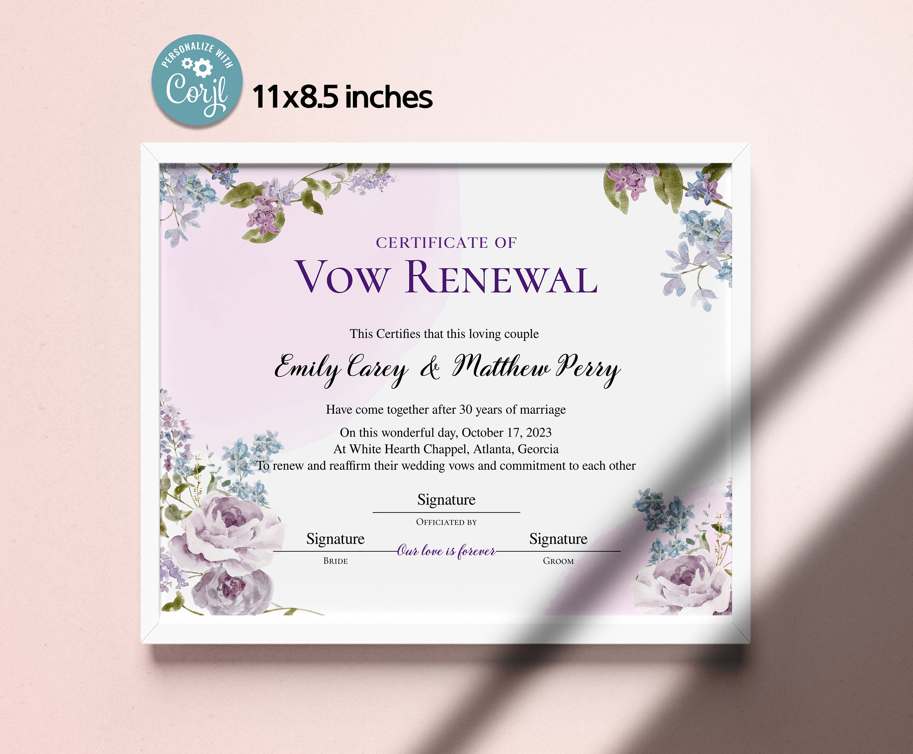 Vow Renewal Certificate Template, Editable Wedding Certificate Template ...