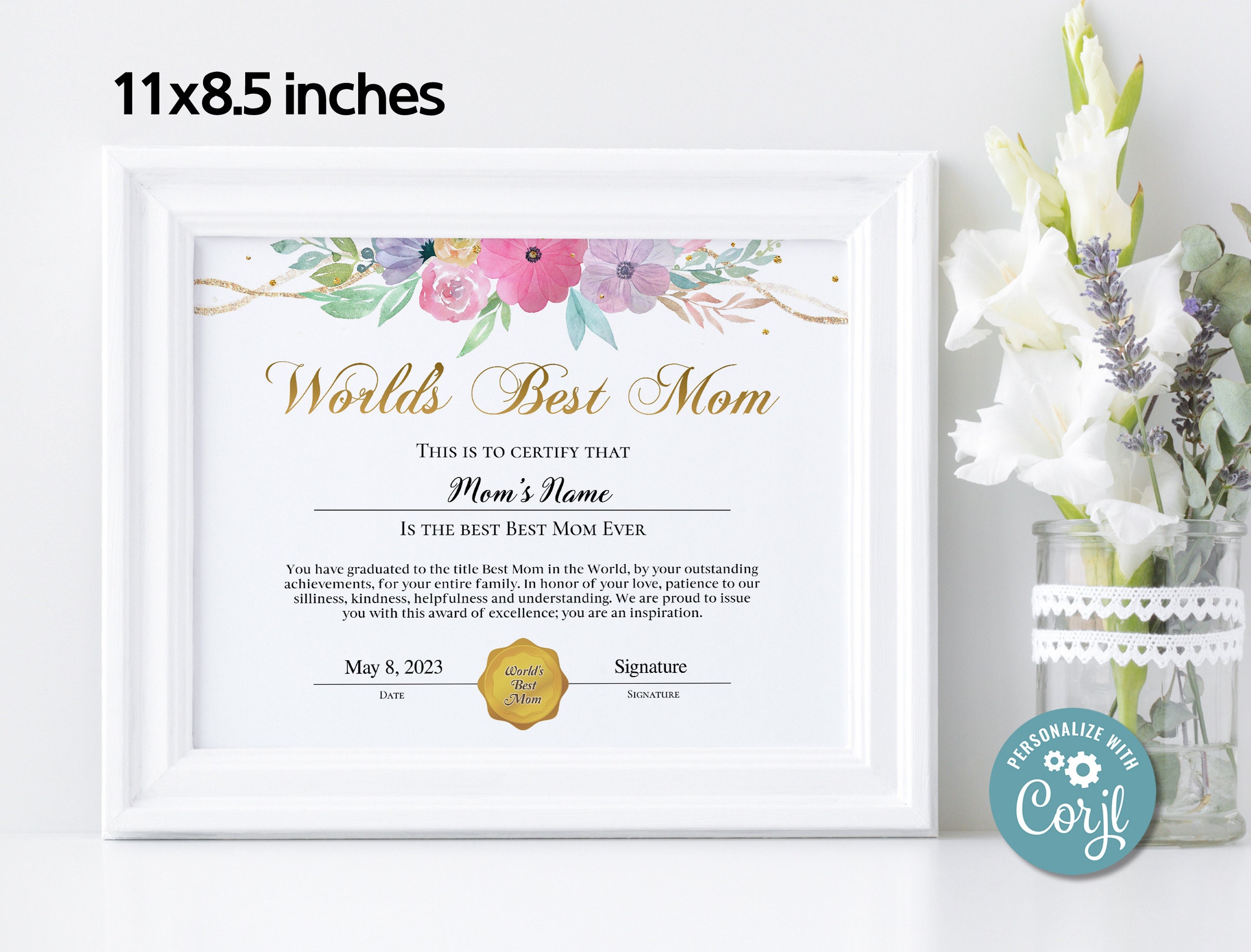 Editable Best Mom Certificate Template Customizable Gift for - Etsy