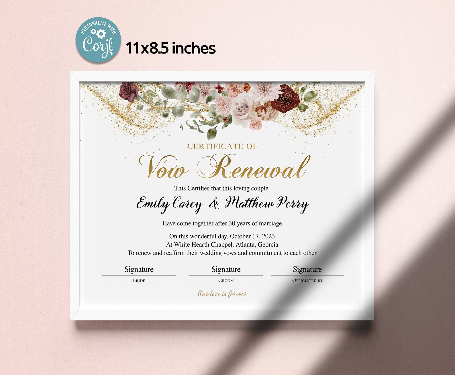 Printable Vow Renewal Certificate, Editable Wedding Certificate ...