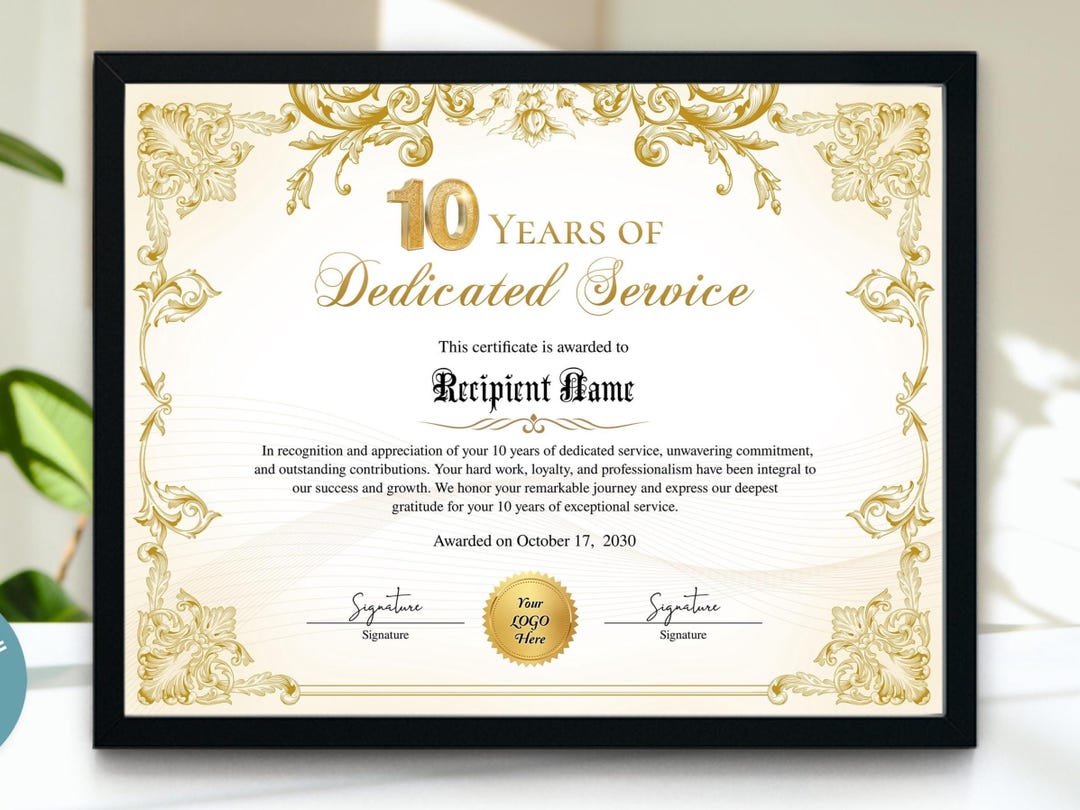 10 Years of Service Anniversary Award, Employee Appreciation Gift ...