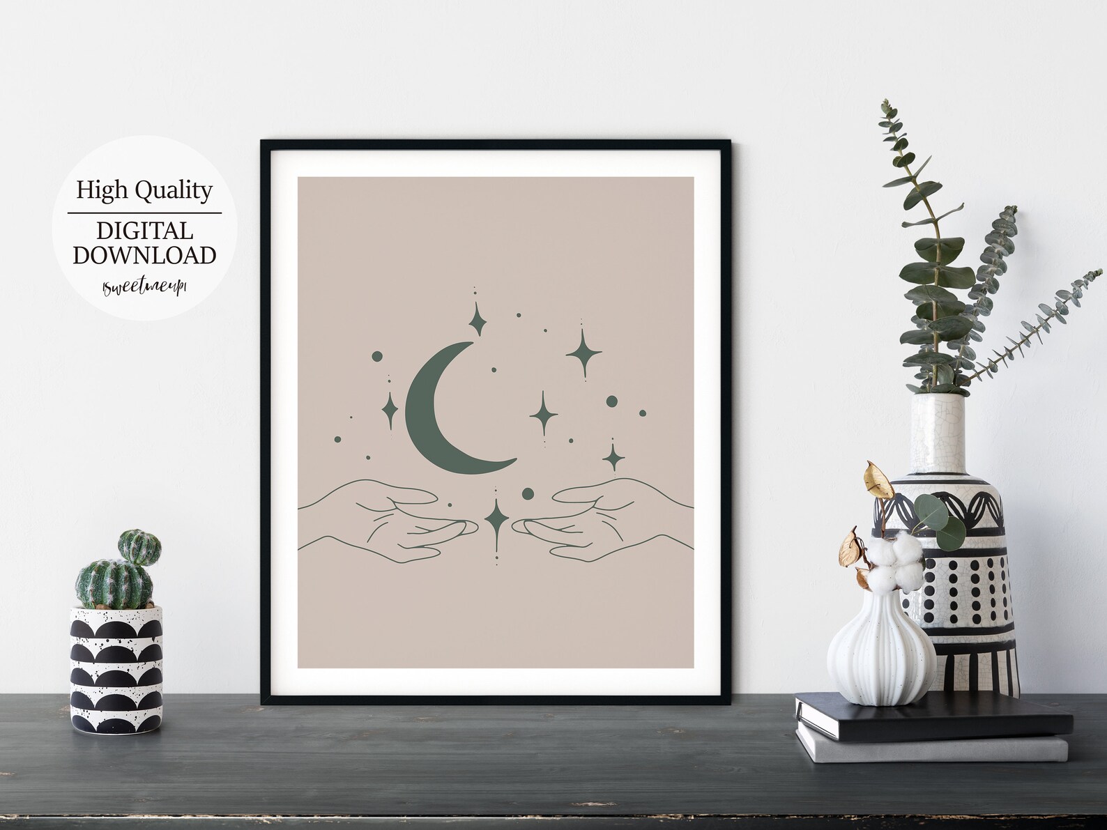 Moon Hand Printable Art, Holding the Moon and Star Print, Celestial ...