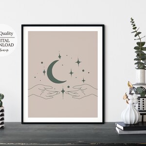 Moon Hand Printable Art, Holding the Moon and Star Print, Celestial ...