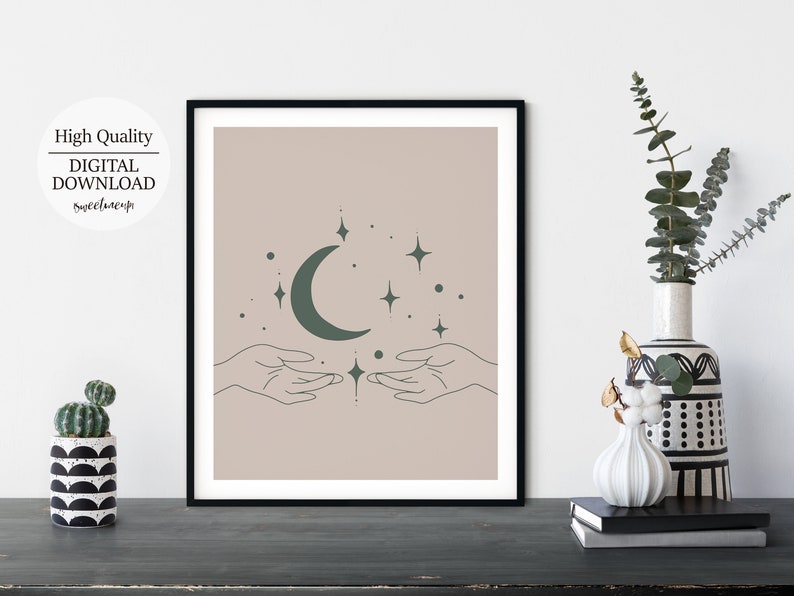 Moon Hand Printable Art Holding the Moon and Star Print - Etsy