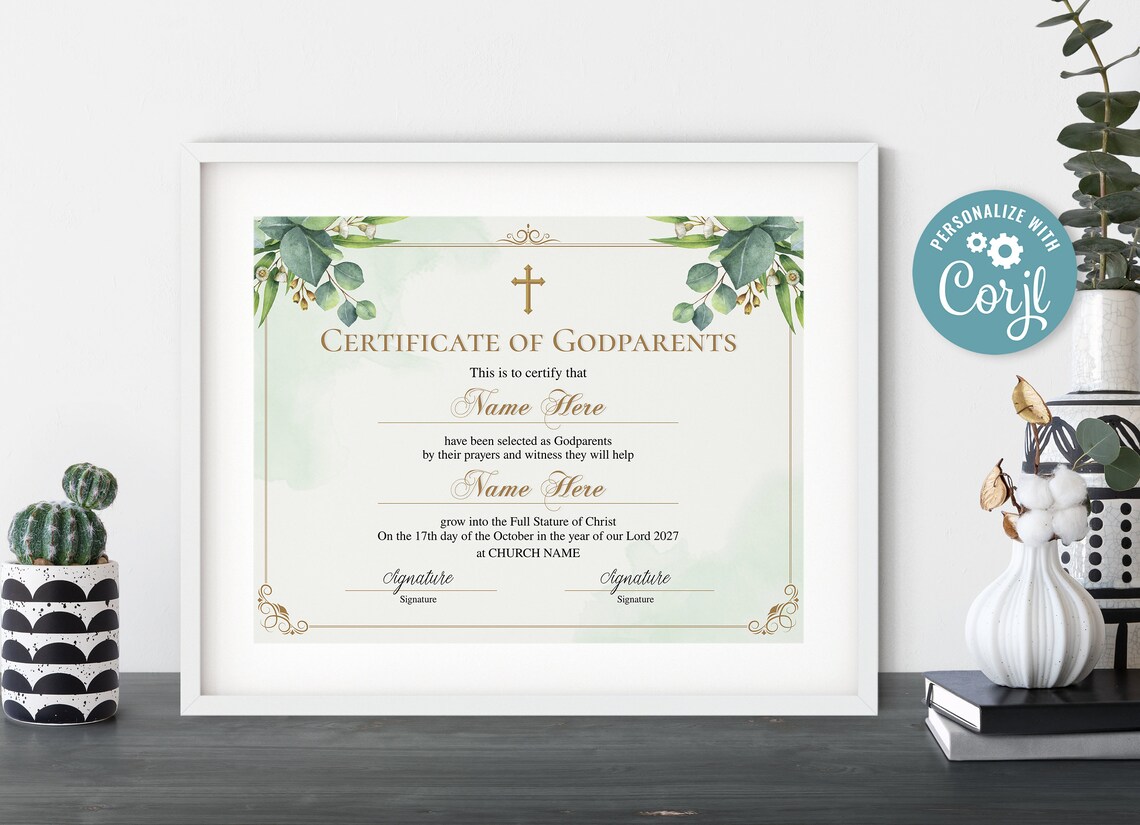 Godparents Certificate Template, Printable Editable Godparents ...