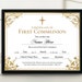 First Communion Certificate Template, Elegant First Communion Gift ...