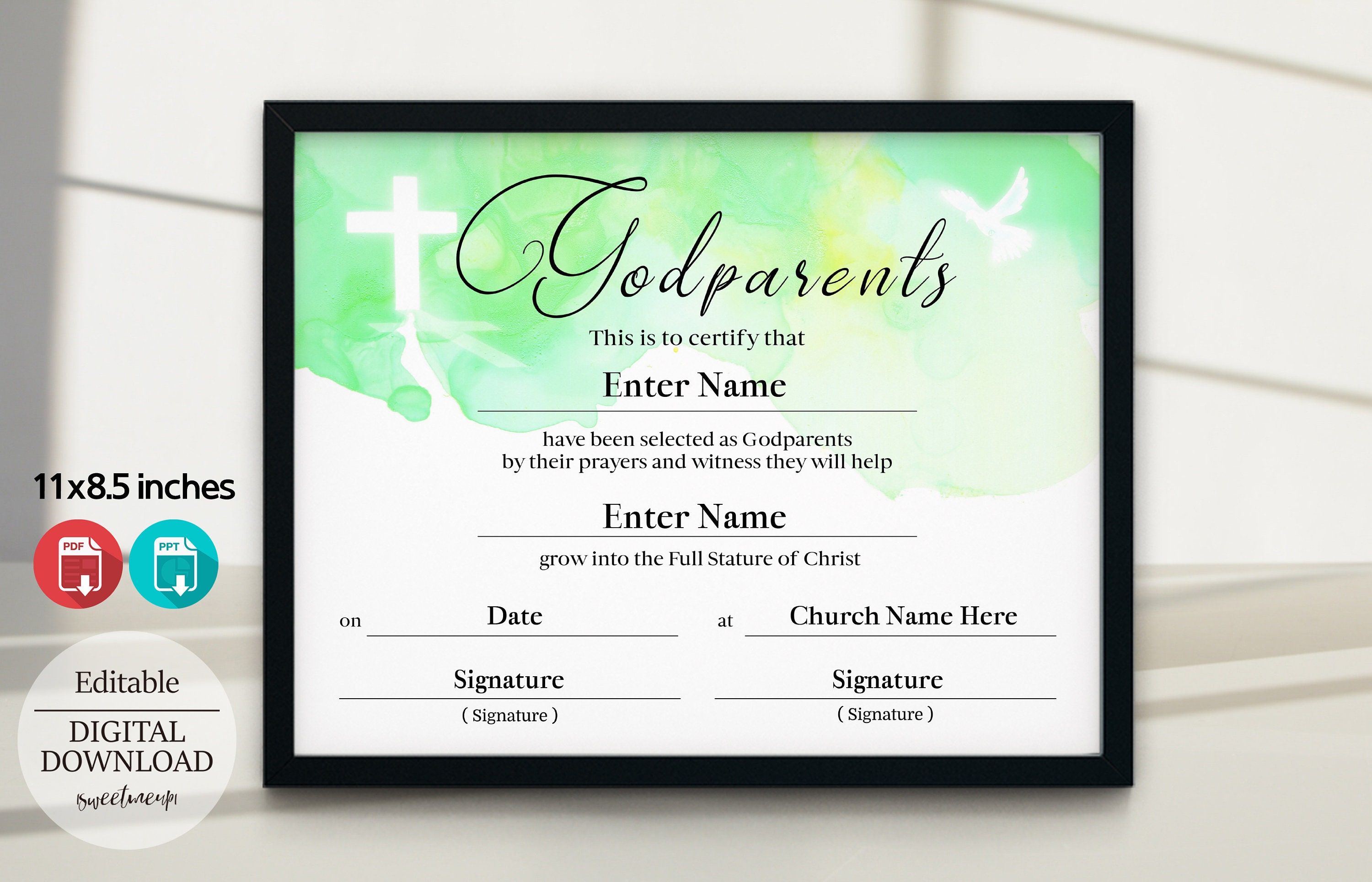 Godparents Certificate Template, 11x8.5 Baptism Certificate Download ...