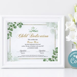 Baby Child Dedication Certificate, 11x8.5 Editable Printable Child ...