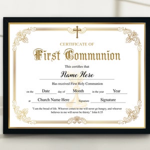 First Communion Certificate Template, 11x8.5 Printable First Communion ...