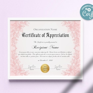 Appreciation Certificate Template, Pink Certificate of Appreciation ...