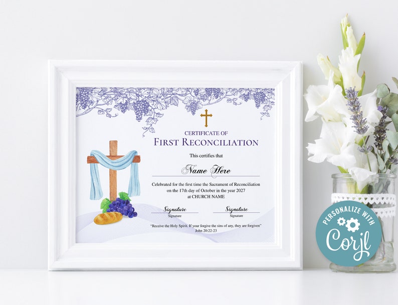 First Reconciliation Certificate Template, Editable Printable ...