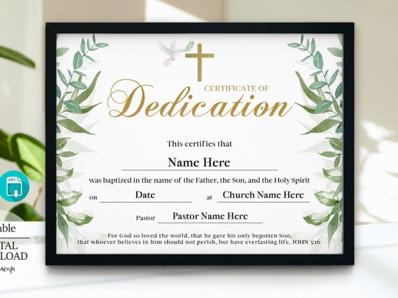Dedication Certificate Template Baby Dedication Certificate - Etsy