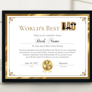 World's Best Dad Certificate Award, Best Dad Award Certificate ...