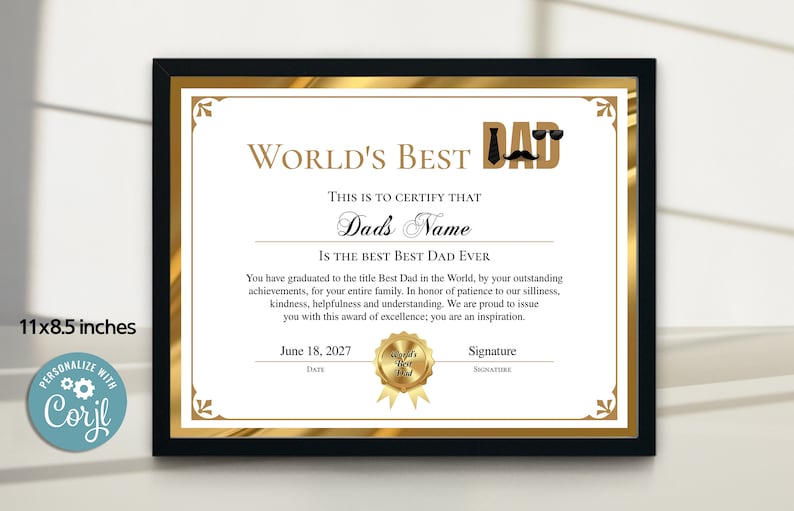 World's Best Dad Certificate Award Best Dad Award - Etsy