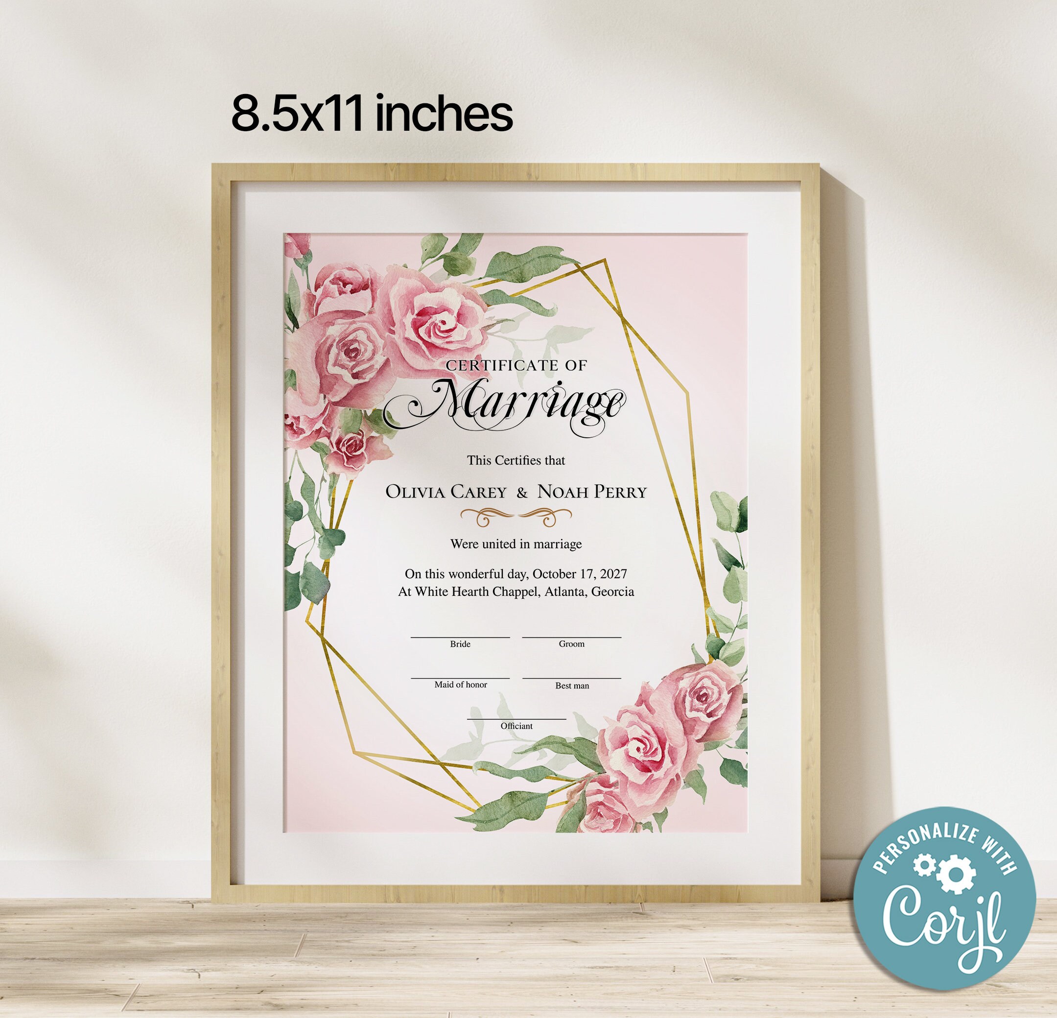 Marriage Certificate, 8.5x11 Editable Certificate of Marriage ...