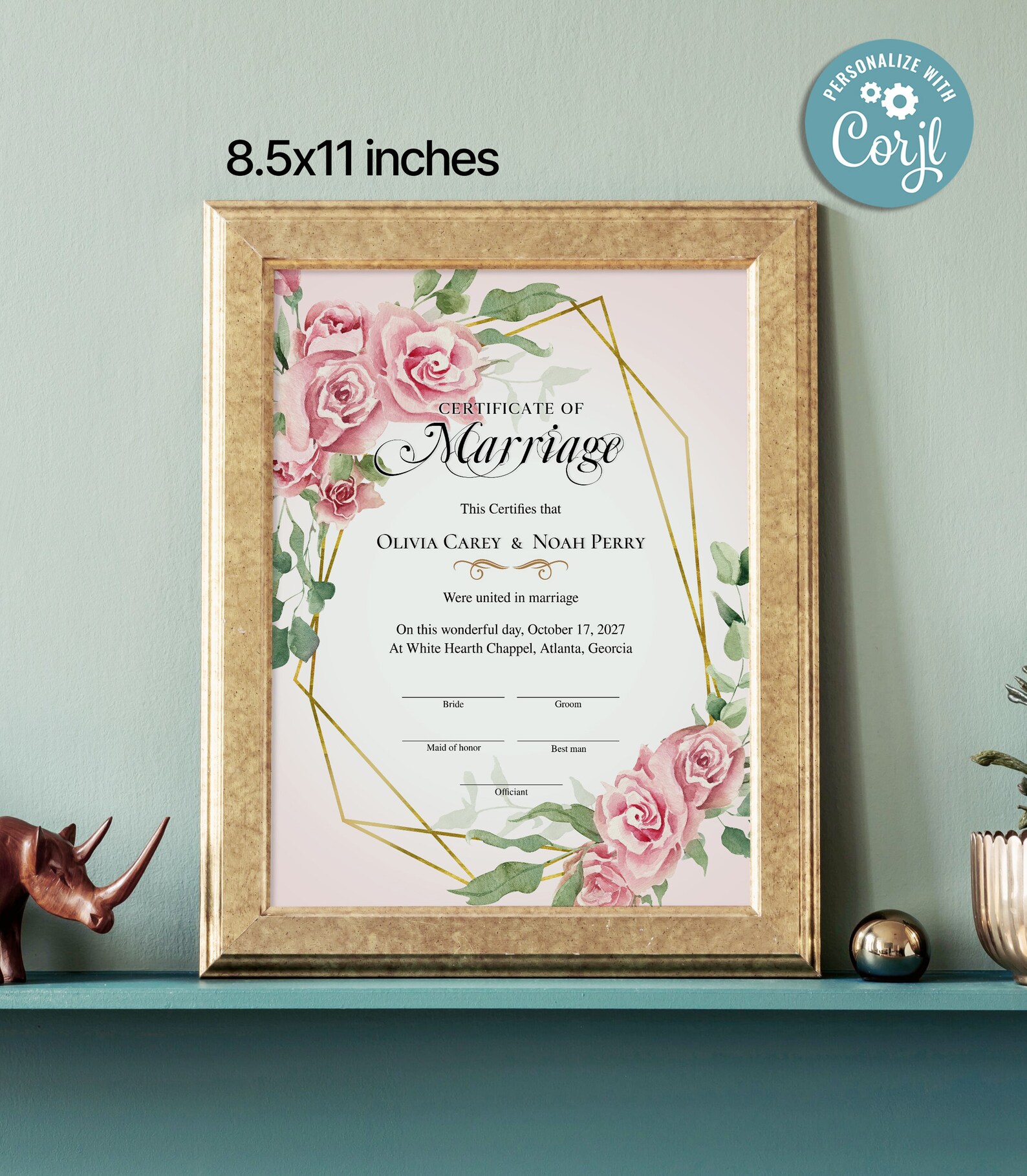 Marriage Certificate, 8.5x11 Editable Certificate of Marriage ...