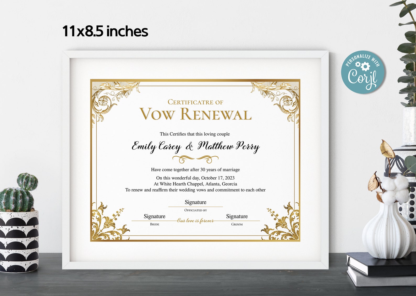 Vow Renewal Certificate Elegant Certificate of Vow Renewal - Etsy
