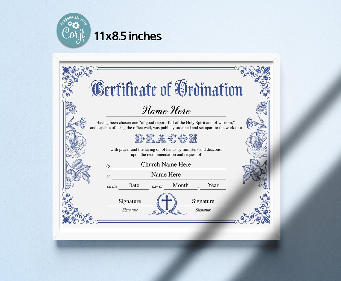 Deacon Ordination Certificate Template 11x8.5 Printable - Etsy