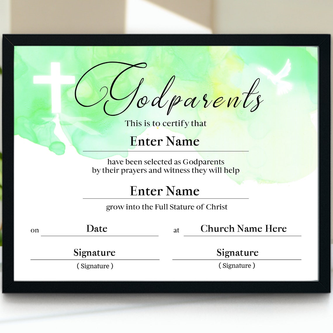 Godparents Certificate Template, 11x8.5 Baptism Certificate Download ...