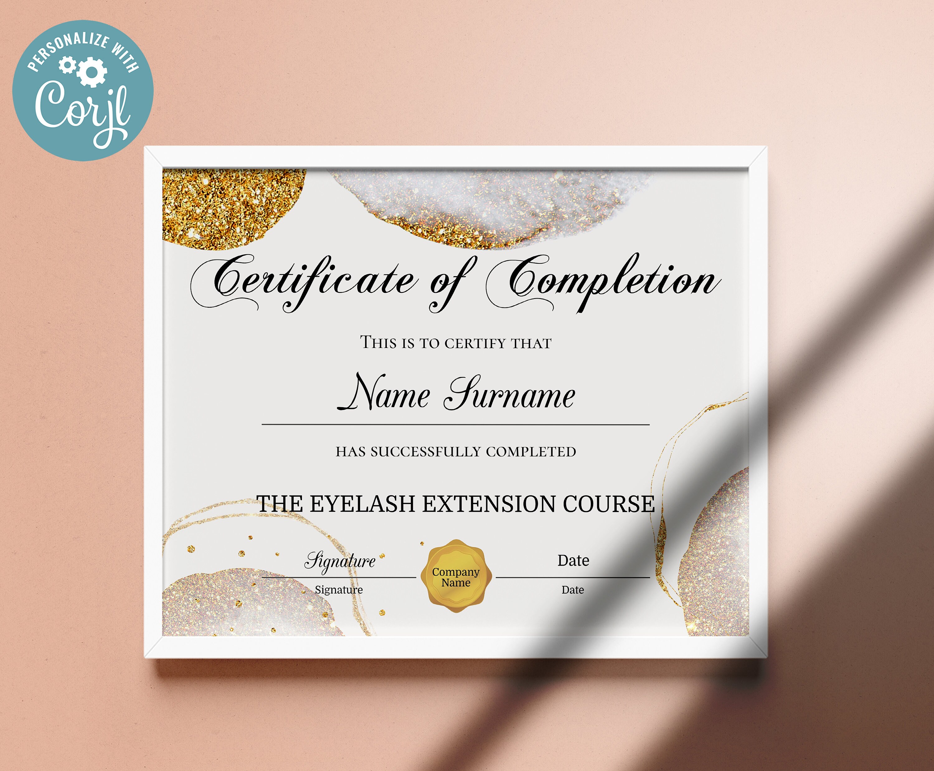 Certificate of Completion, Lashes Certificate Template, Gold and Rose ...