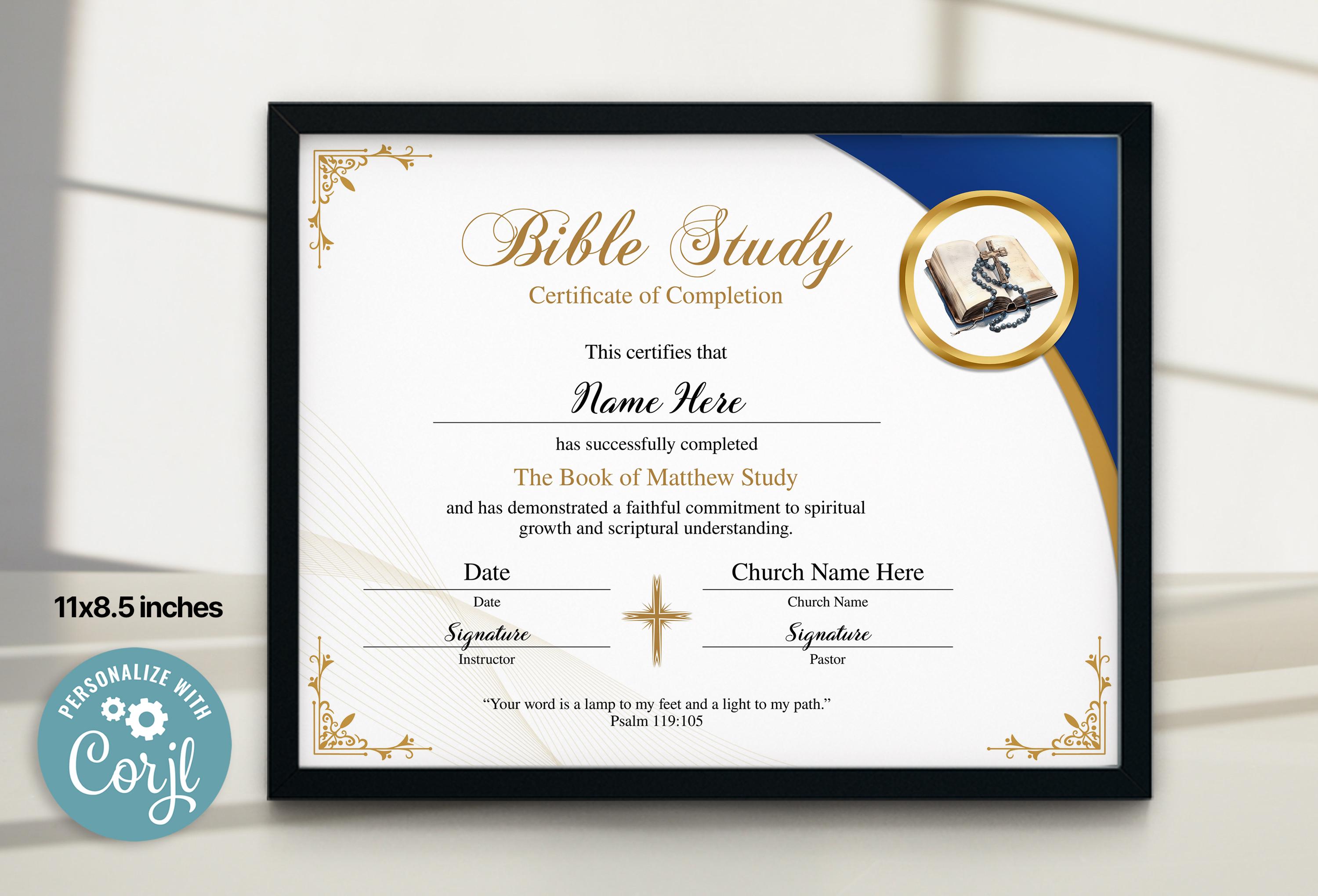 Bible Study Certificate of Completion Template, Religious Award for ...