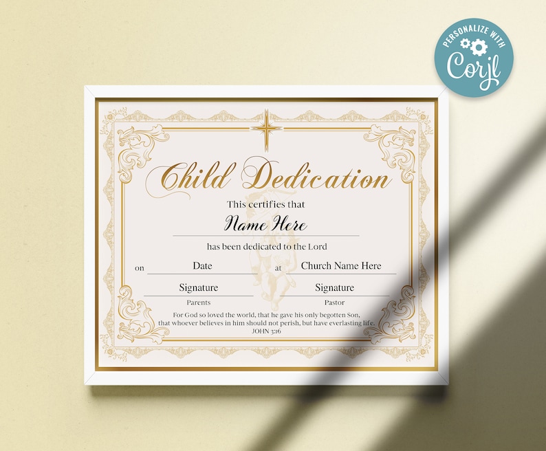 11x8.5 Child Dedication Certificate, Editable Child Dedication ...